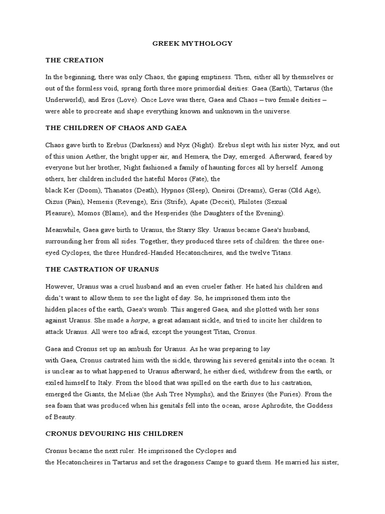 Greek Mythology: Creation and Titans | PDF | Twelve Olympians | Zeus