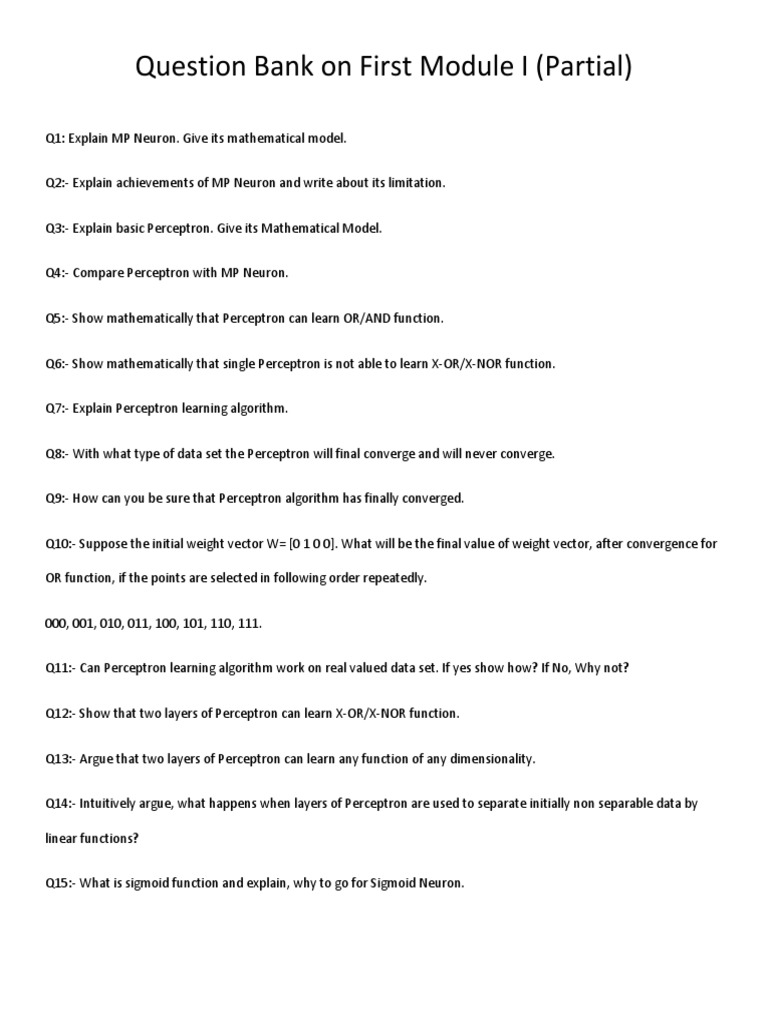 First Year Neuron Question Bank | PDF