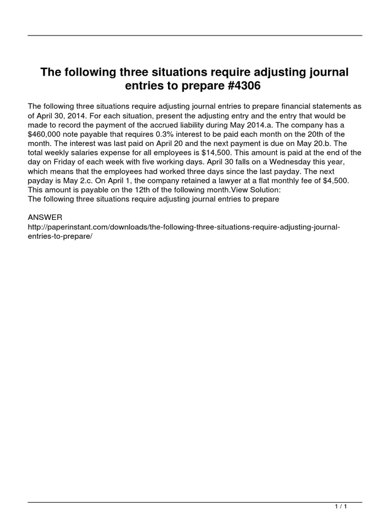 The Following Three Situations Require Adjusting Journal Entries To ...