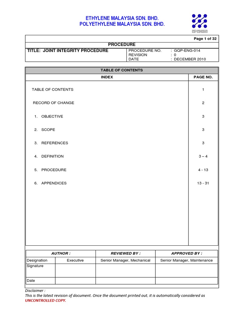 Joint Integrity Procedure - GQP-ENG-014 | PDF | Screw | Nut (Hardware)