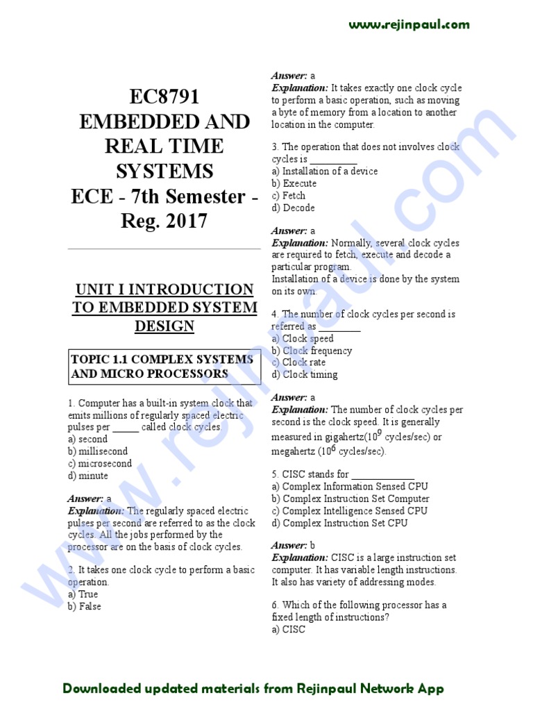 Ec8791 Embedded and Real Time Systems | PDF | Central Processing Unit | Arm Architecture