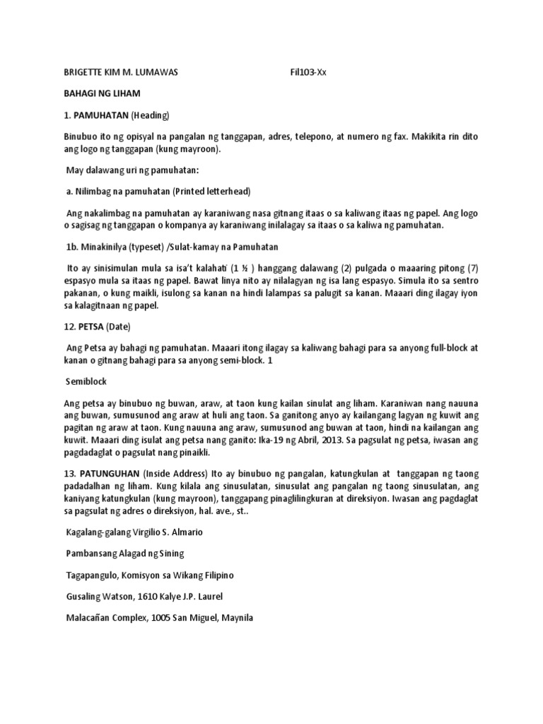 Bahagi NG Liham | PDF
