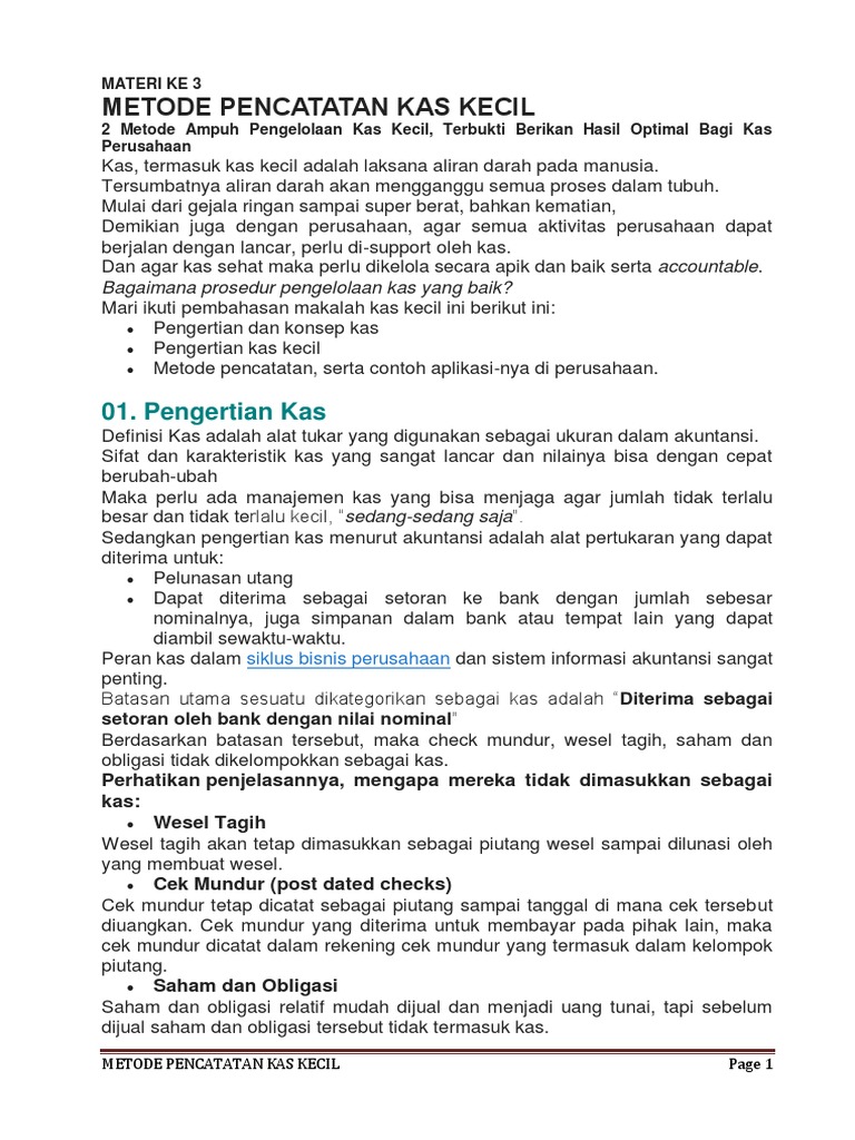 Materi Ke 3 Metode Pencatatan Kas Kecil | PDF