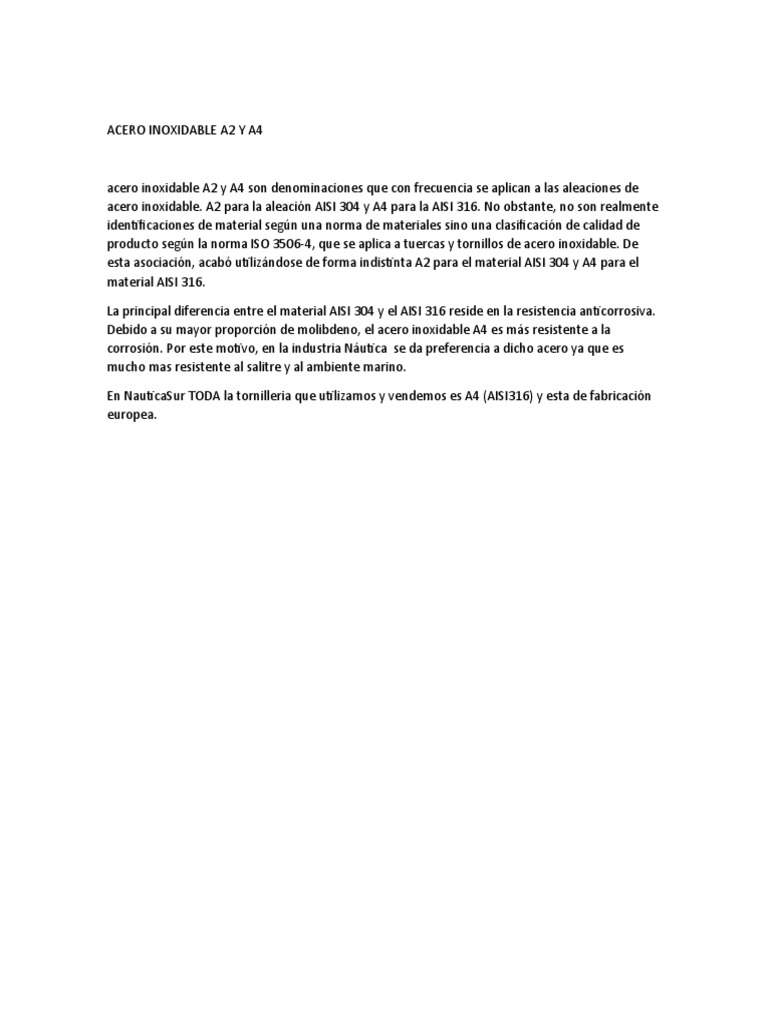 Acero Inoxidable A2 Y A4 Pdf