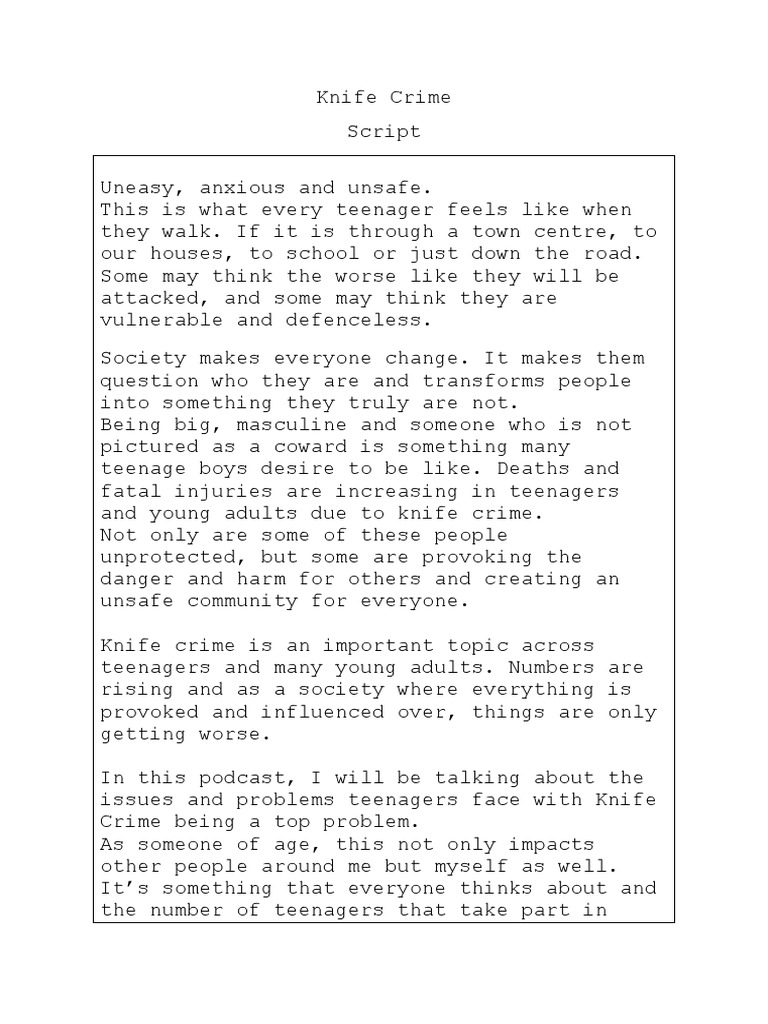 Knife Crime Script | PDF | Adolescence | Violence