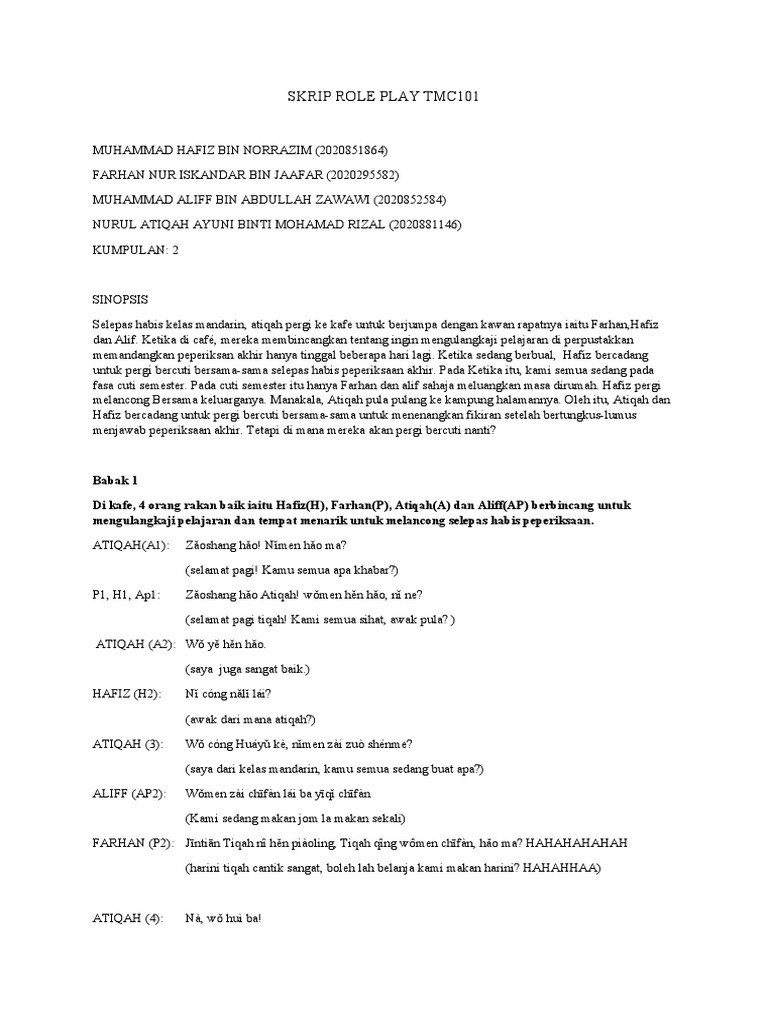 Skrip Role Play TMC101 | PDF