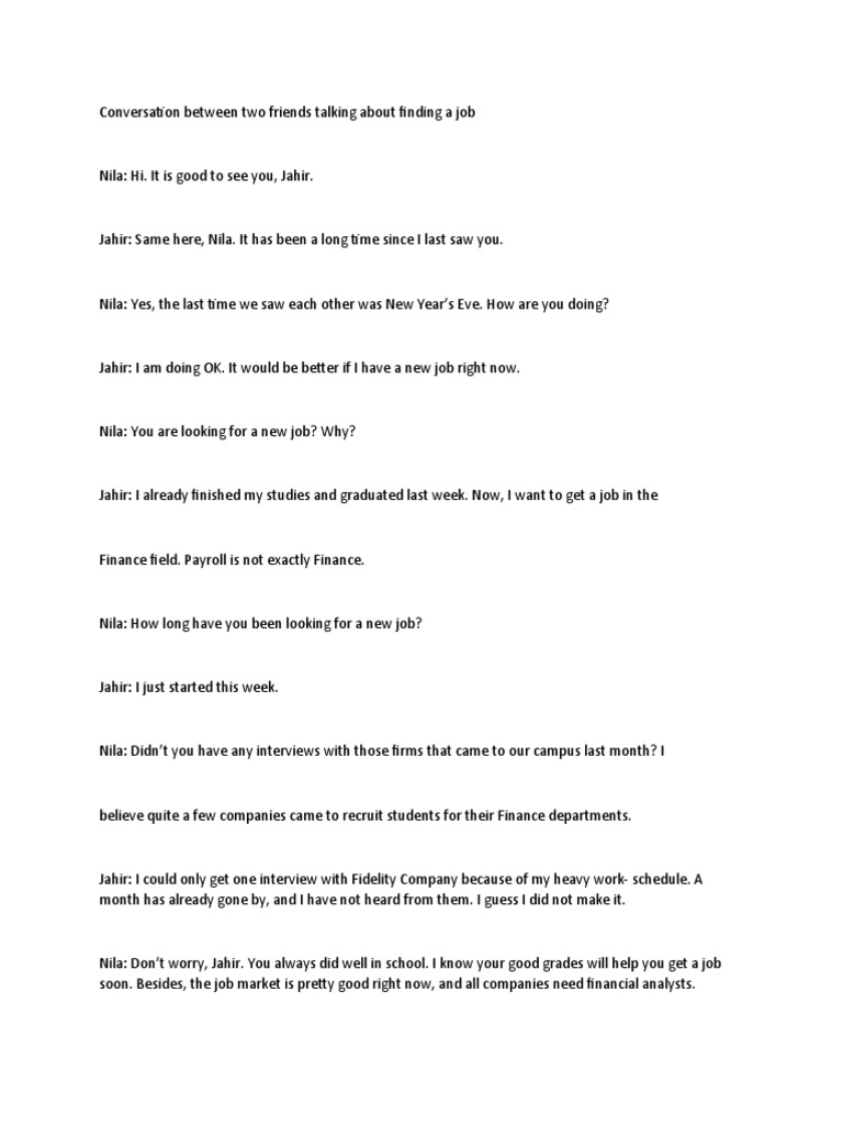 Conversation Between Two Friends Talking About Finding A Job | PDF ...