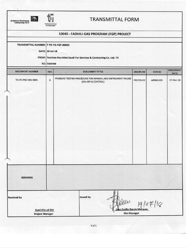 TAMIMI Procedure - Field Valve Test (ON-OFF & Control Valve) Rev 01 ...
