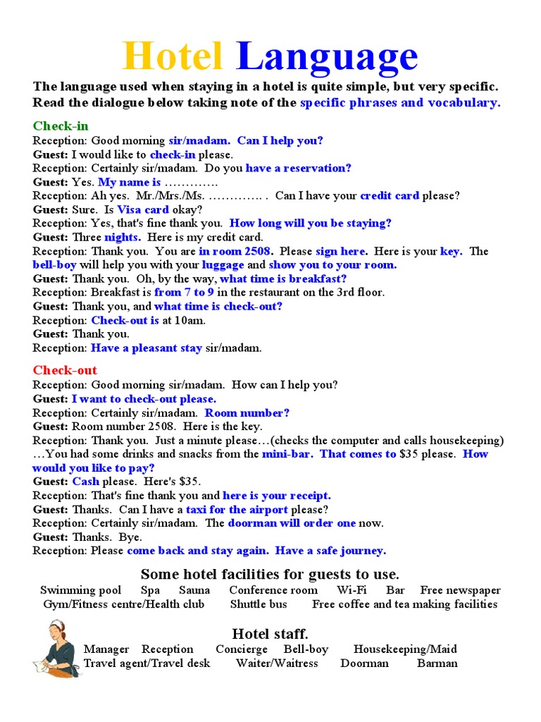 Hotel Language CLT Communicative Language Teaching Resources Conv 34110 ...