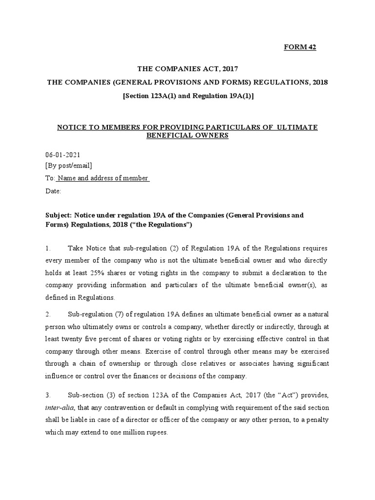 FORM 42 Notice To Members For Providing Particulars of Ultimate ...