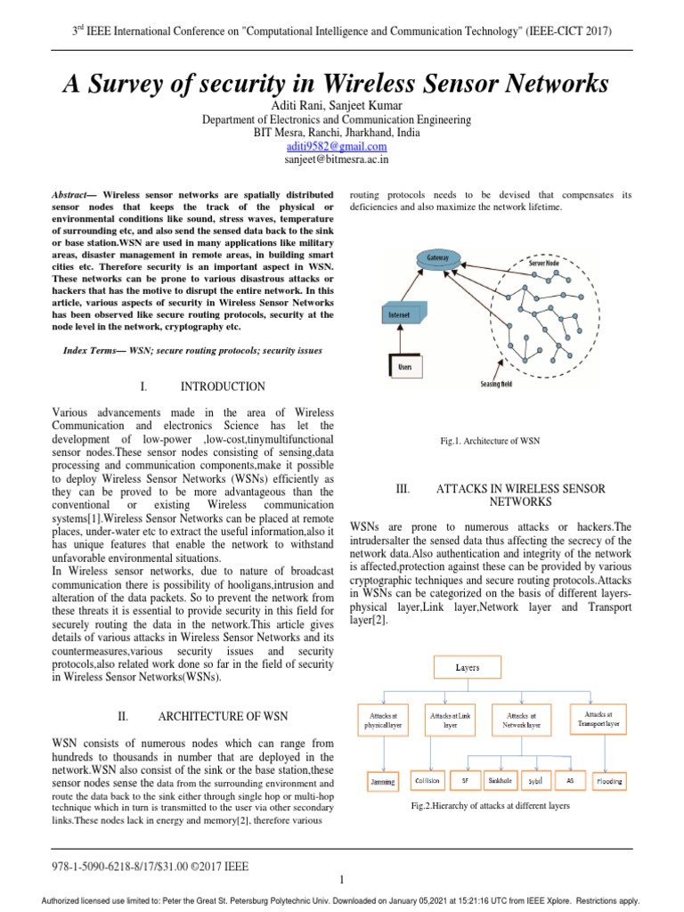 A Survey of Security in Wireless Sensor Networks: Aditi Rani, Sanjeet Kumar | PDF | Wireless ...