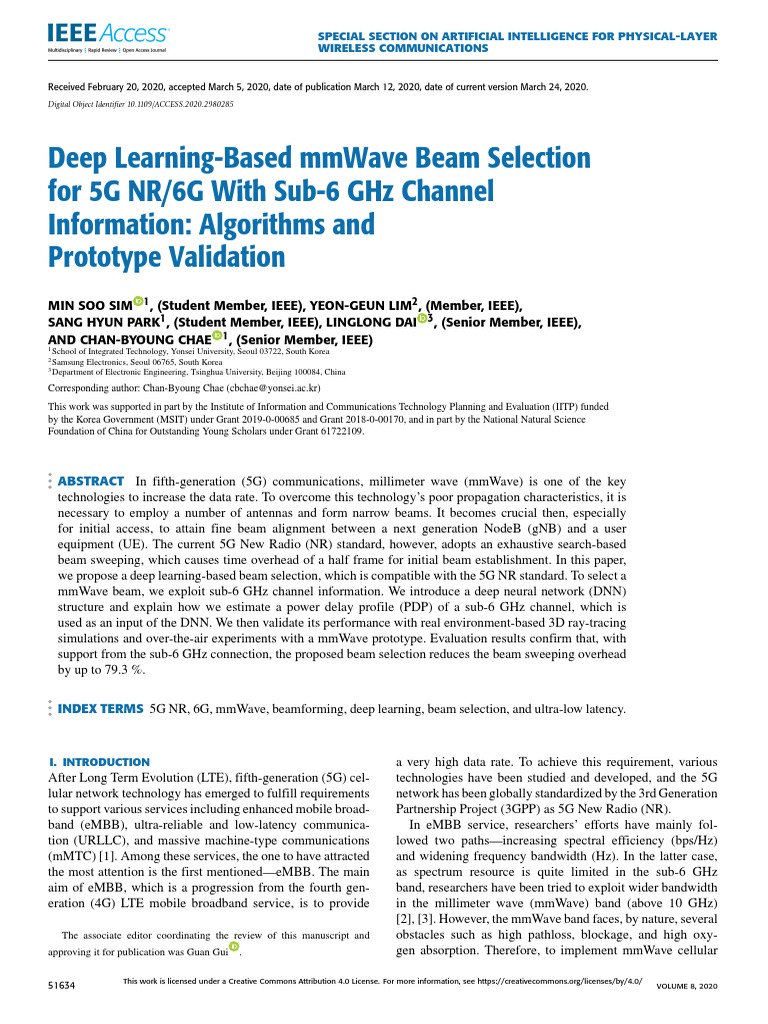 Deep Learning-Based Mmwave Beam Selection For 5G NR - 6G With Sub-6 GHZ Channel Information ...