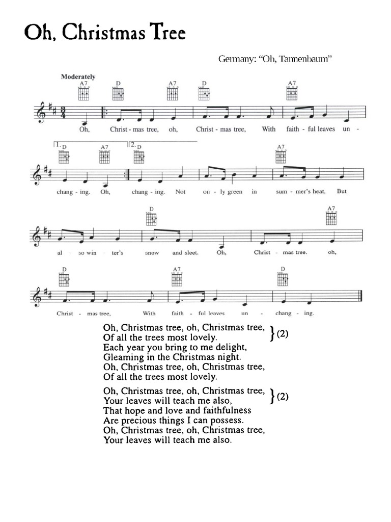 Oh Christmas Tree Lyrics Chords PDF | PDF