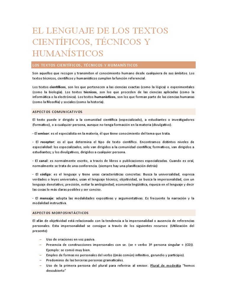 El Lenguaje de Los Textos Científicos, Técnicos y Humanísticos | PDF ...