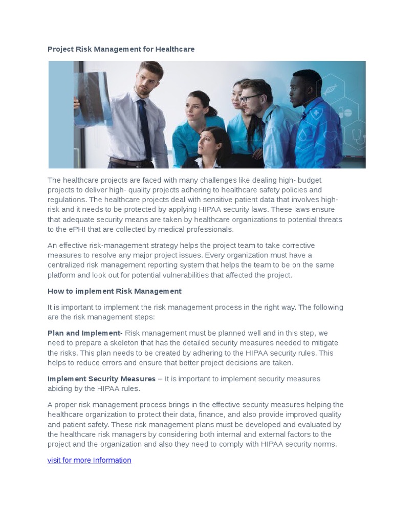 Project Risk Management For Healthcare | PDF
