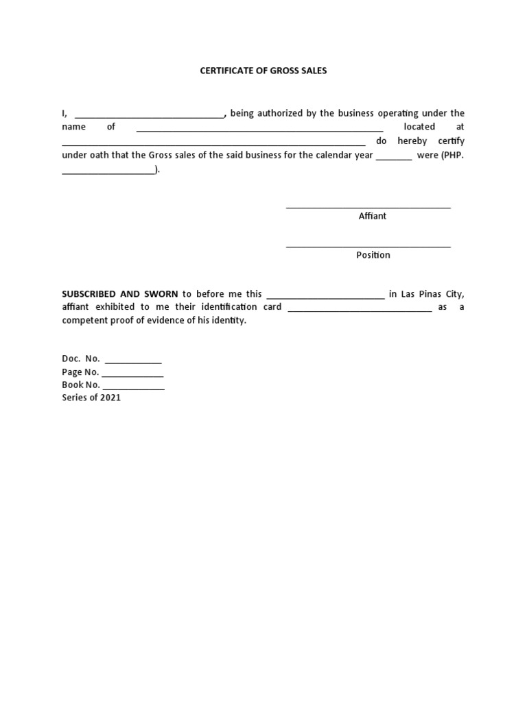 Certificate of Gross Sales | PDF