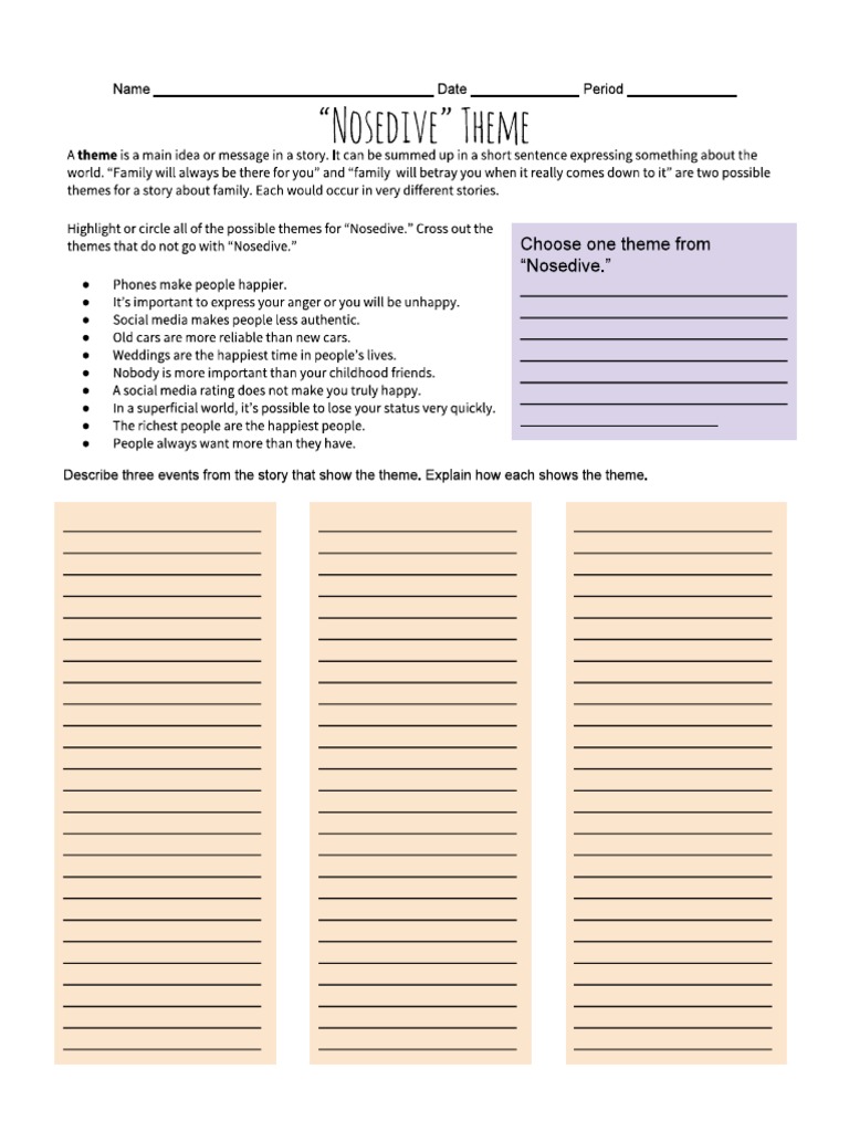 Nosedive Worksheet Themes | PDF