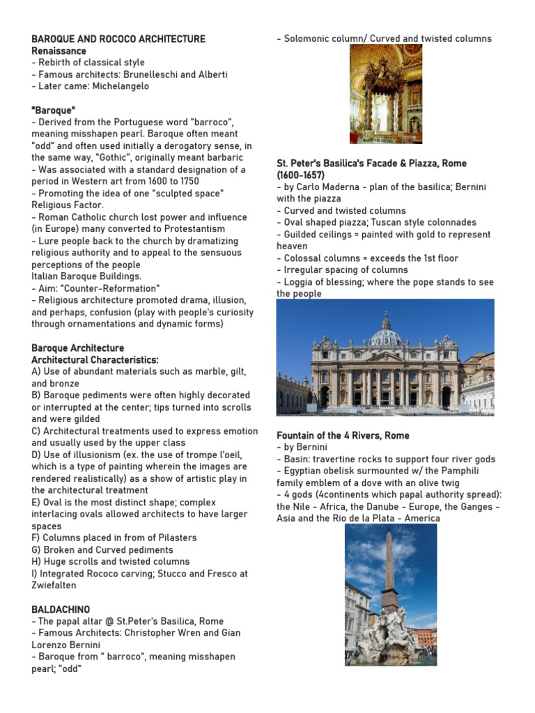 Baroque and Rococo Architecture Notes | PDF | Baroque | Sculpture