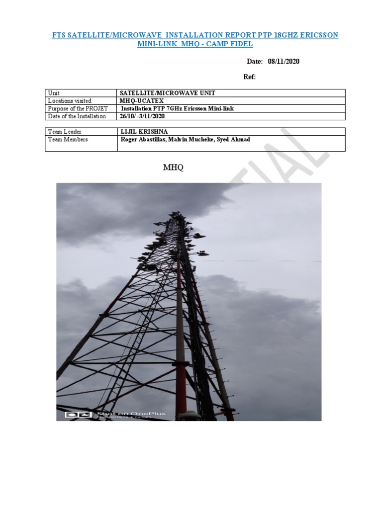 Installtion Report For PTP Ericsson Mini-Link Mhq-Ucatex 7ghz Link ...