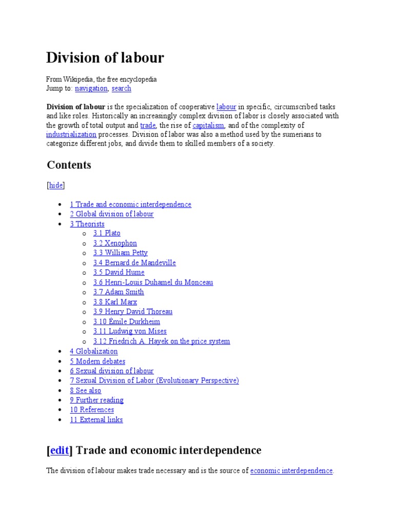 Division of Labour | PDF | Division Of Labour | Economies