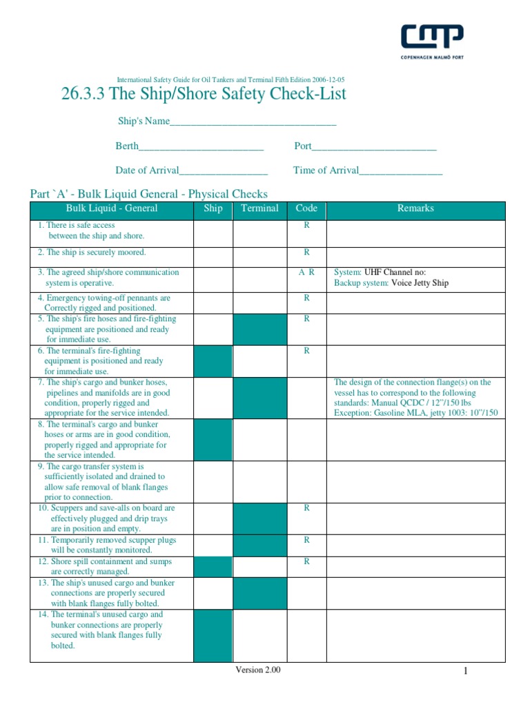 Ship Shore Safety Checklist-Tankers | PDF | Oil Tanker | Ships Ship Shore Safety Checklist-Tankers | PDF | Oil Tanker | Ships