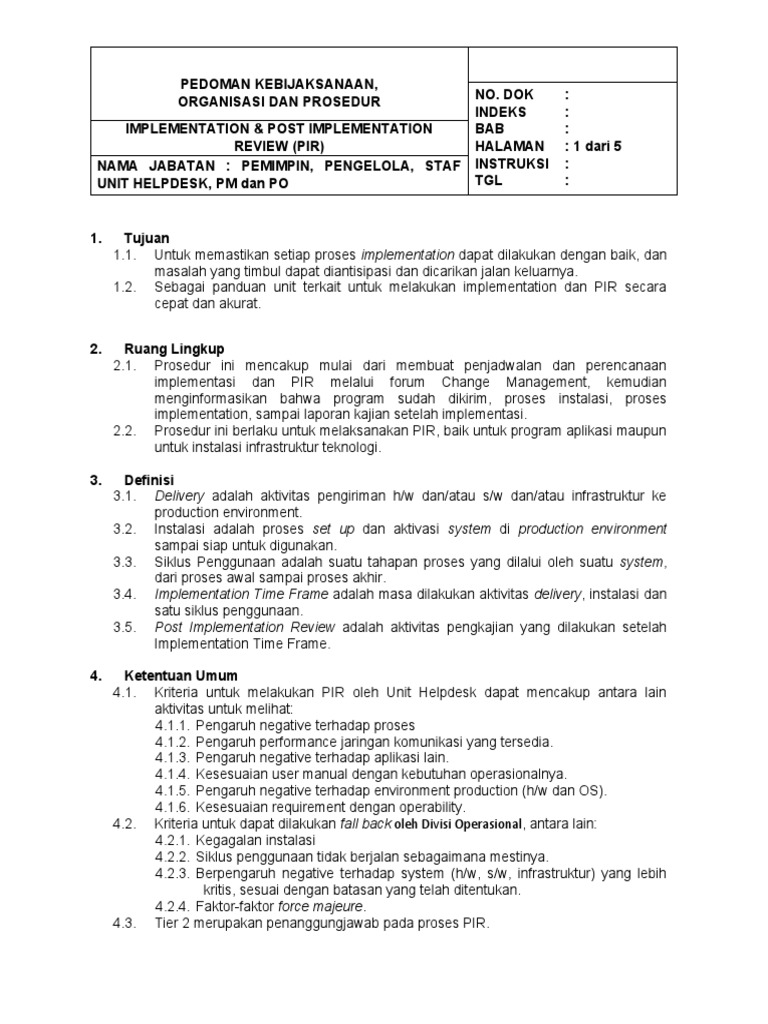 Sop Implementasi Dan Post Implementation Review Solusi Ti - Jalin | PDF