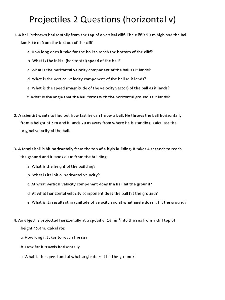 Projectile Questions - Horizontal | PDF | Teaching Methods & Materials