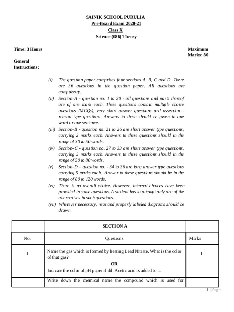 Class-X Science Pre Board Q.p-2020-21Final | PDF | Atrium (Heart ...