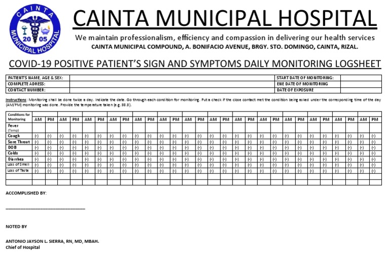 Cainta Municipal Hospital: Covid-19 Positive Patient'S Sign and ...