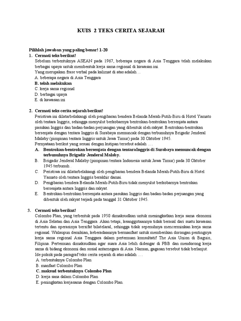 BINDO - Kuis 2 Teks Cerita Sejarah | PDF