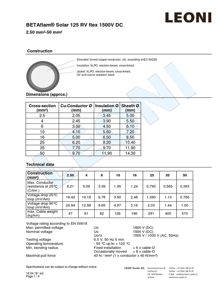 BETAflam Solar 125 RV Flex 1500V DC - E - Voltagedrop Current Load ...