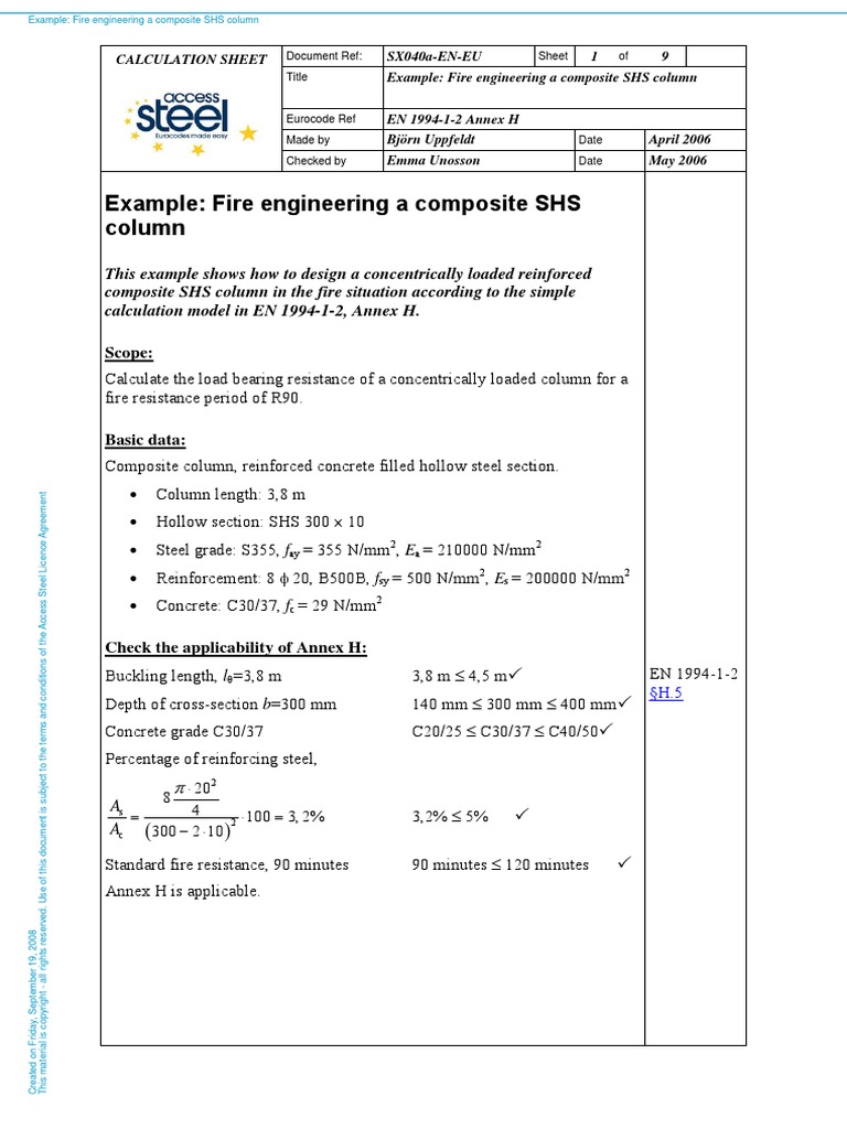 Example: Fire Engineering A Composite SHS Column | PDF | Deformation ...
