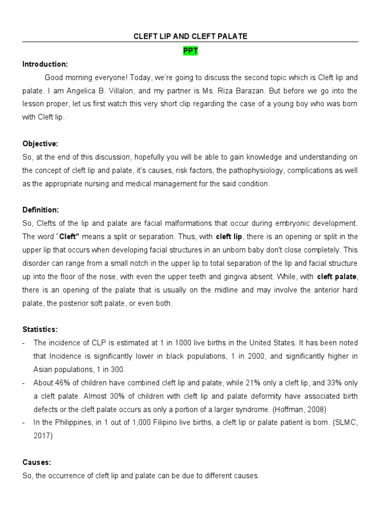 Cleft Lip and Cleft Palate | PDF | Human Anatomy | Human Head And Neck