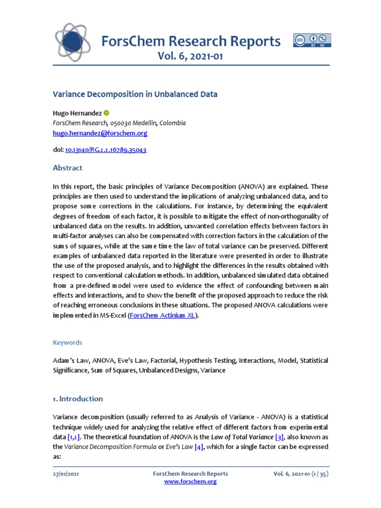 Variance Decomposition in Unbalanced Data | Download Free PDF | Analysis Of Variance | Degrees ...