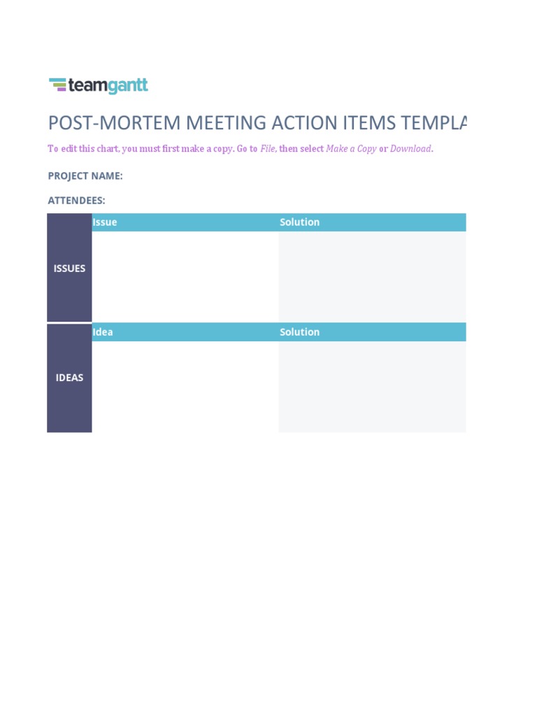 Project Post-Mortem Meeting Action Items Template | PDF