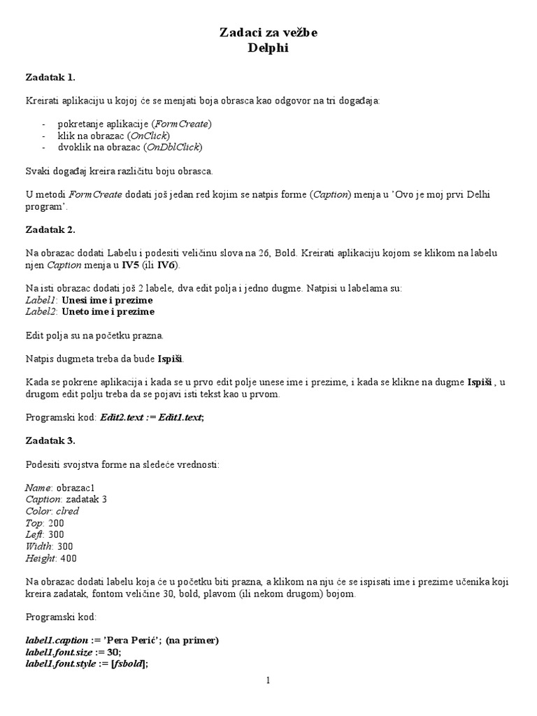 Delphi Zadaci Za Ucenike | PDF