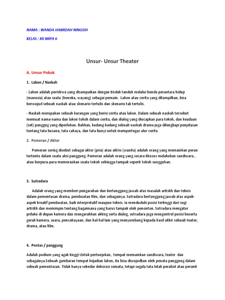Unsur-Unsur Teater Wanda Hamidah Ningsih | PDF