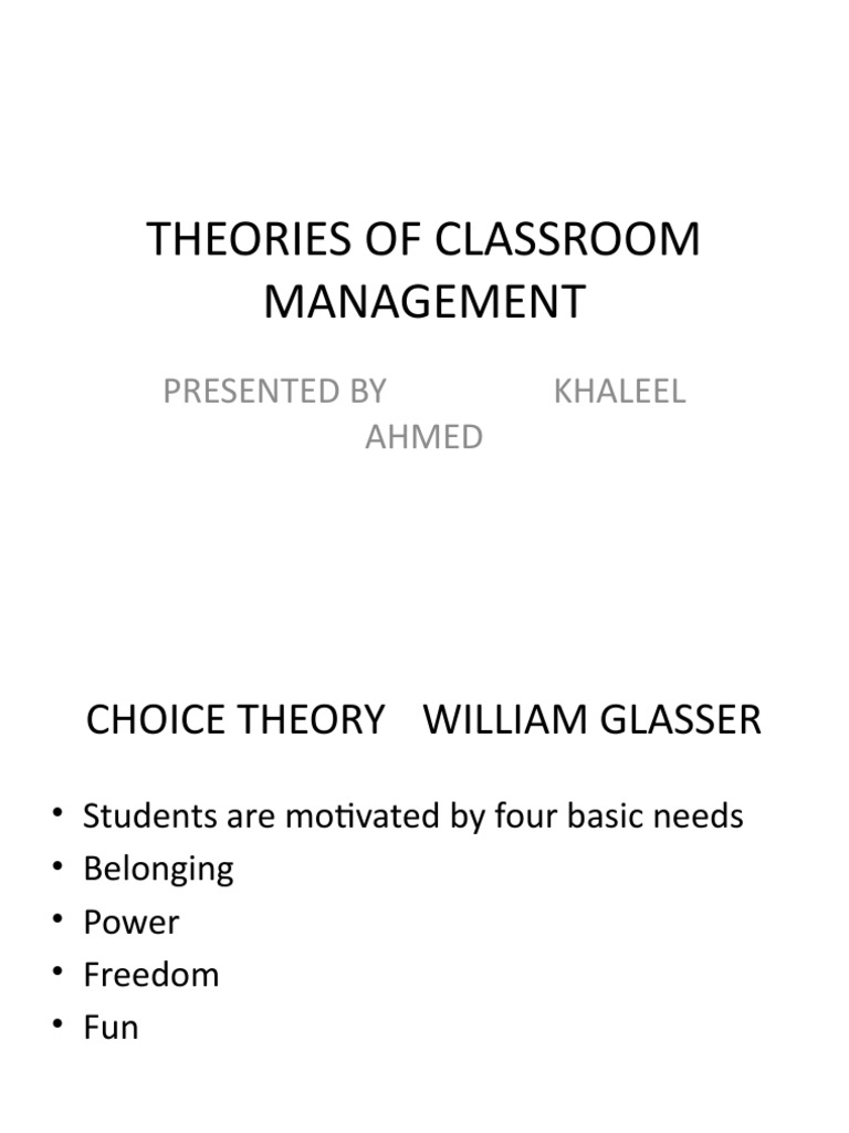 Theories of Classroom Management | PDF | Self-Improvement