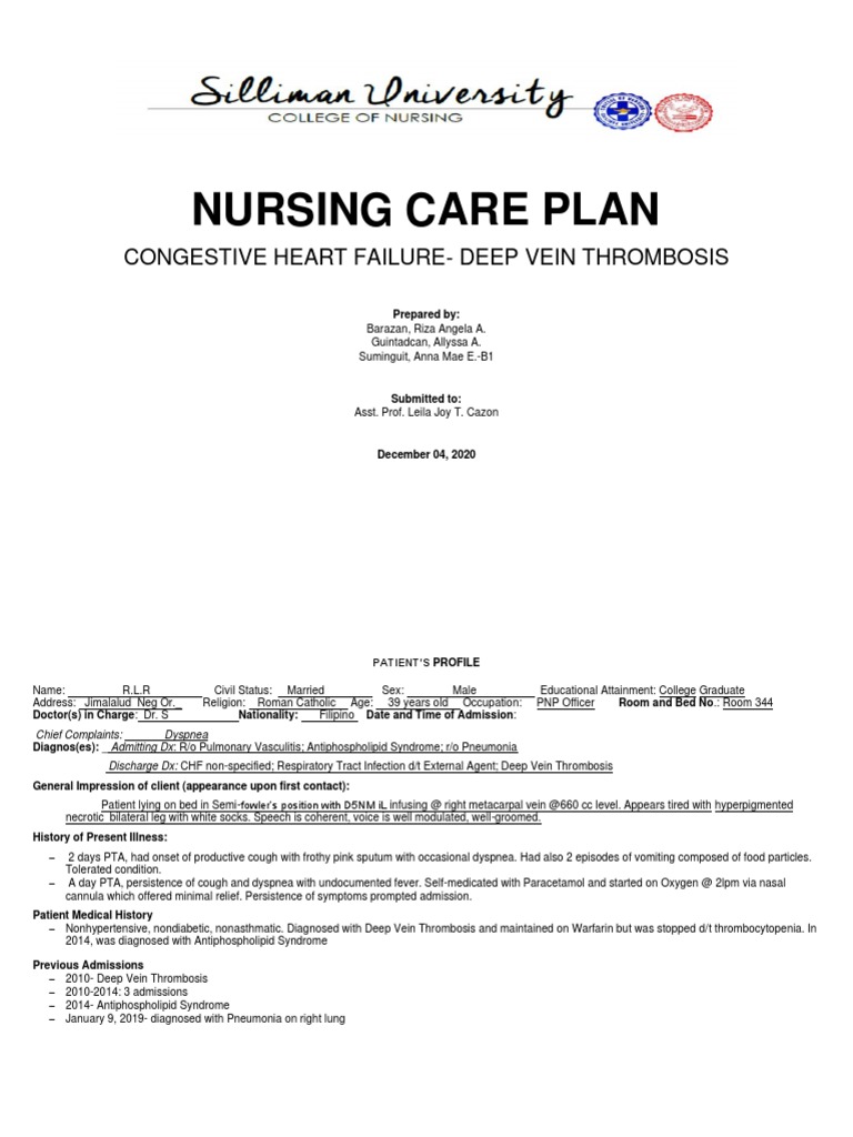 Nursing Care Plan: Congestive Heart Failure-Deep Vein Thrombosis | PDF ...