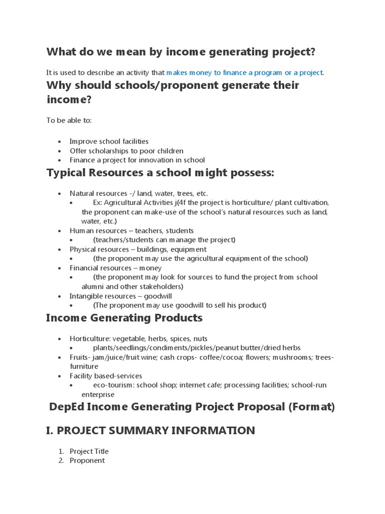 What Do We Mean by Income Generating Project? Why Should Schools ...