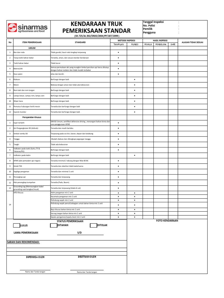 Checklist Pemeriksaan Kendaraan | PDF