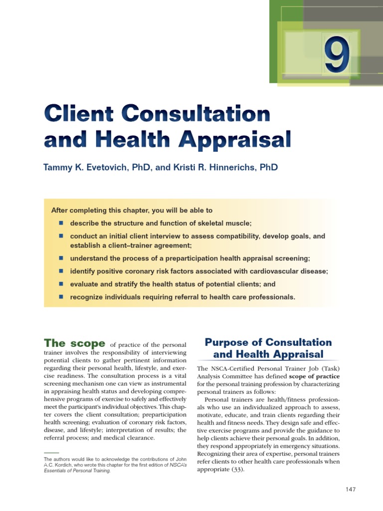 Assessing Health Status and Establishing Client-Trainer Relationships ...
