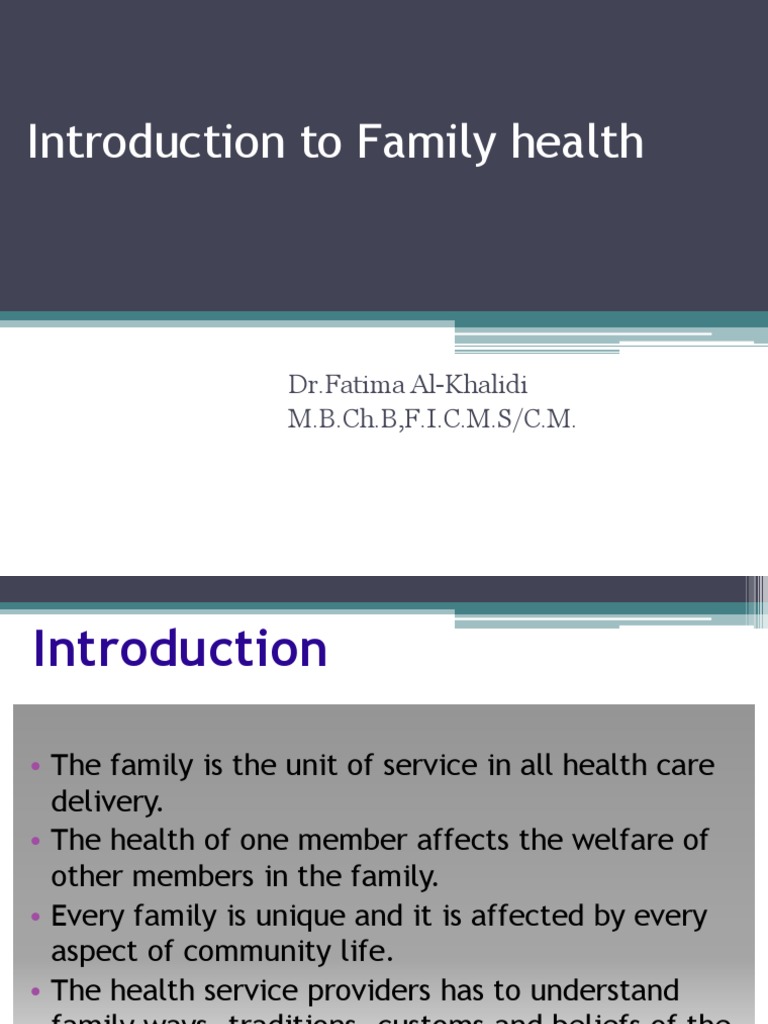 Introduction To Family Health: DR - Fatima Al-Khalidi M.B.CH.B, F.I.C.M ...