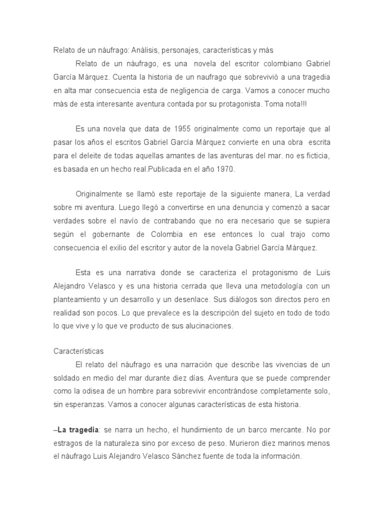 Relato de Un Náufrago | PDF | Gabriel García Márquez | Novelas