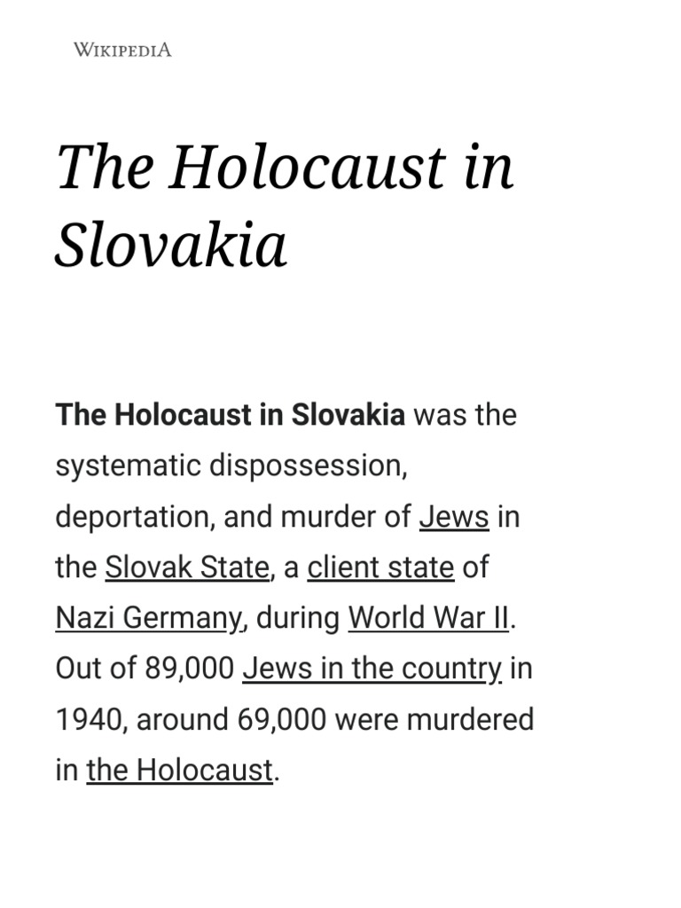 The Holocaust in Slovakia - Wikipedia | PDF