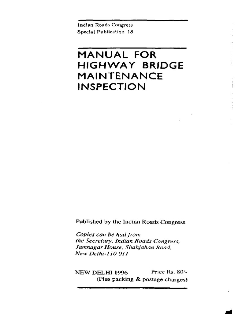 Manual FOR Highway Bridge Maintenance Inspection: Lndian S Esial 18 ...