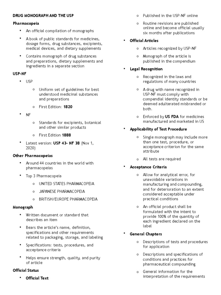 USP Drug Monograph Guide | PDF | Physical Sciences | Chemistry