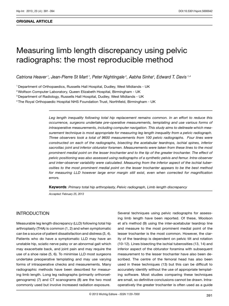 Measuring Limb Length Discrepancy Using Pelvic Radiographs: The Most ...