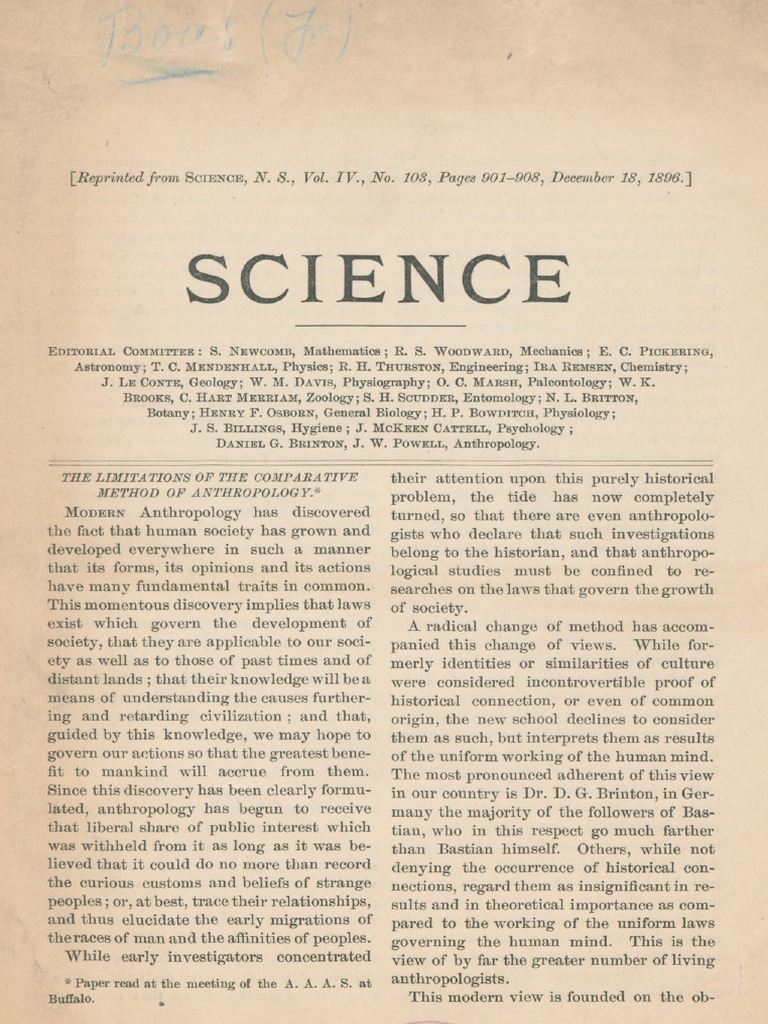 BOAS - The Limitation of The Comparative Method in Anthropology ...