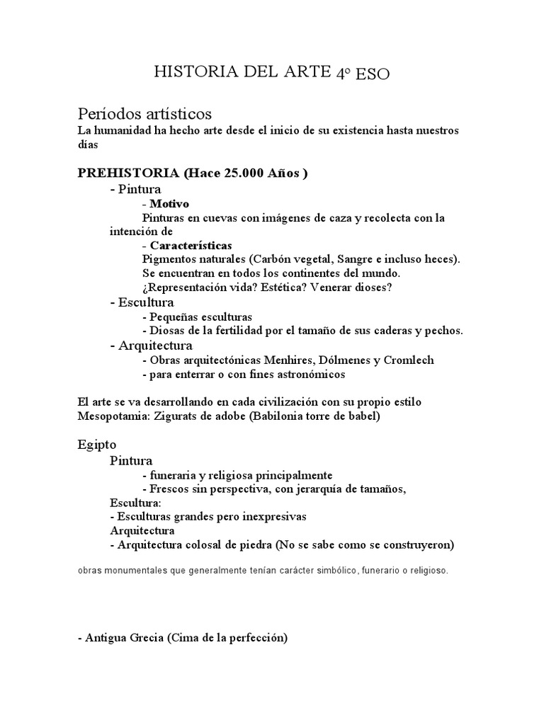 Historia Del Arte 4º Eso | PDF | Pinturas | Escultura